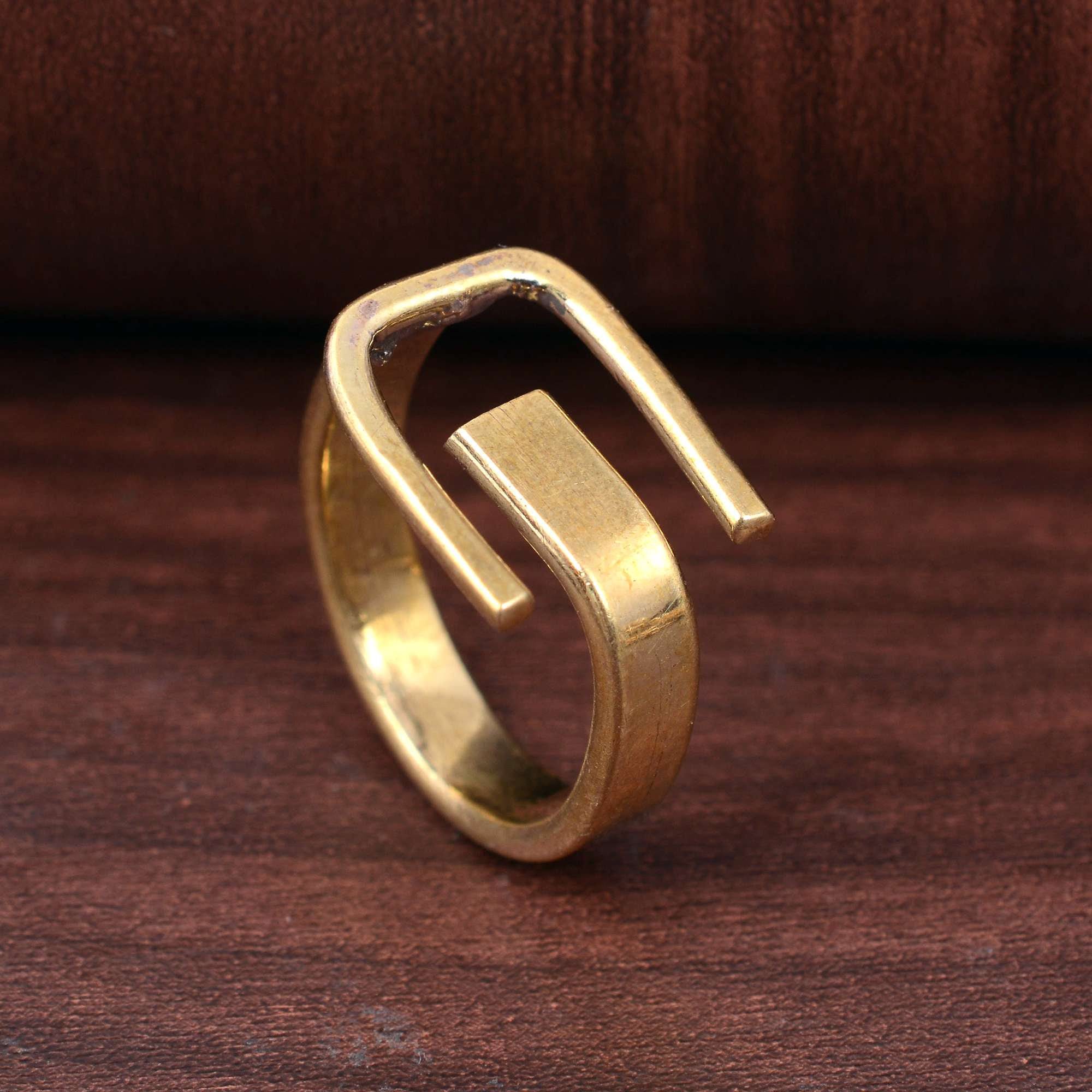 Antique Brass Geometric Ring, Big Statement Abstract Modern Ring, Boho ...