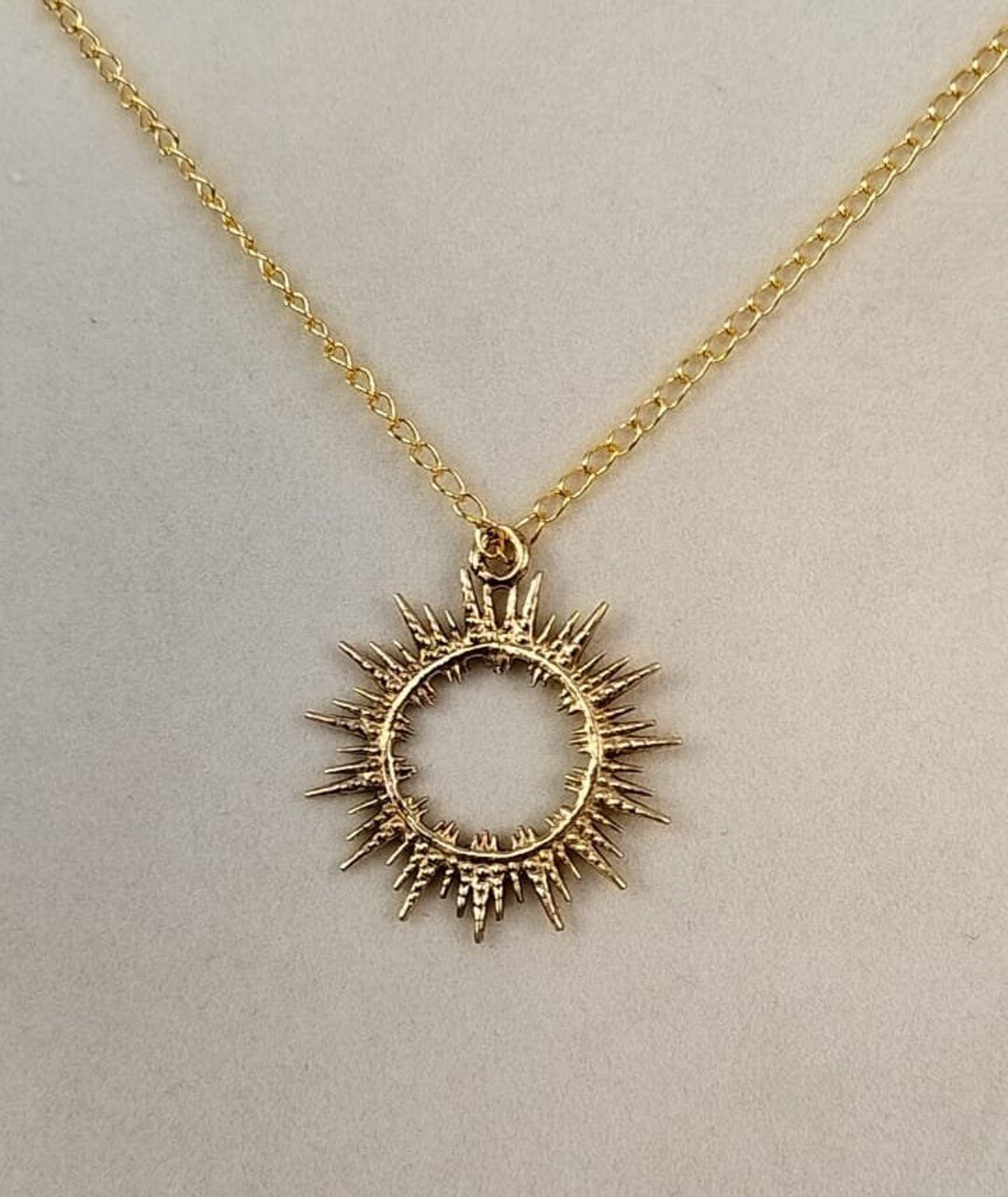 Gold Sun Necklace, Dainty Sunburst Charm, Celestial Jewelry, Birthday ...