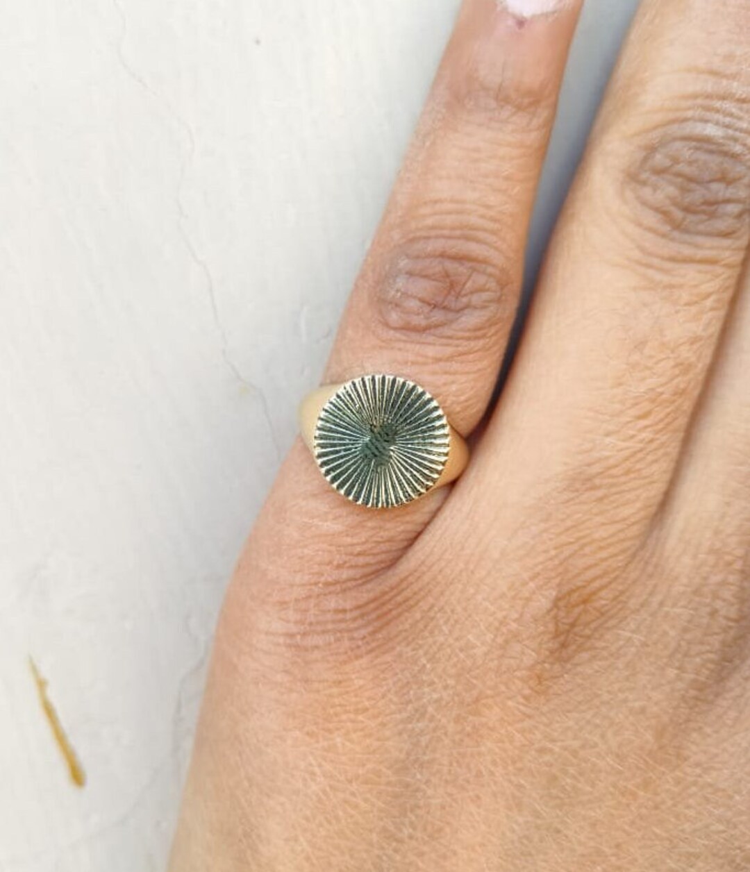 Gold Sunbeam Ring, Sun Signet Ring, Gold Sunburst Ring, Brass Ring, Chunky Gold Ring, Dainty ...