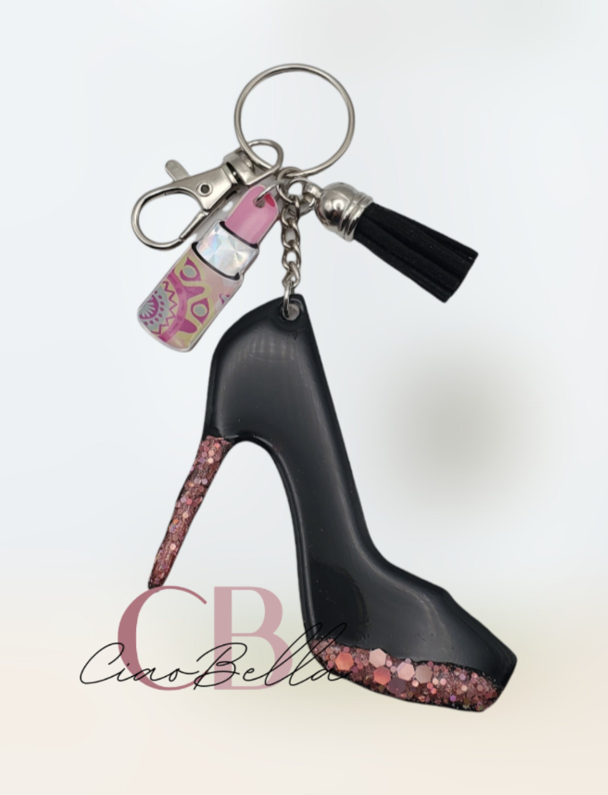 Black High Heel Shoe Keychain With Lipstick Charm Spiked Heel - Etsy