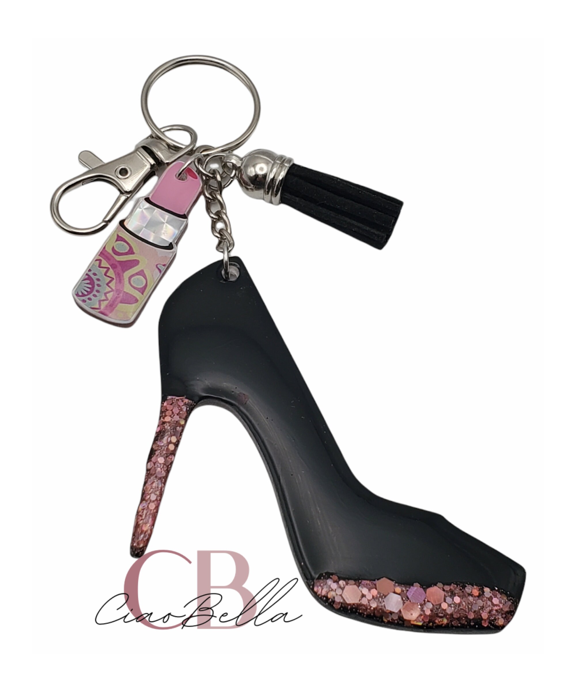 Black High Heel Shoe Keychain With Lipstick Charm Spiked Heel - Etsy