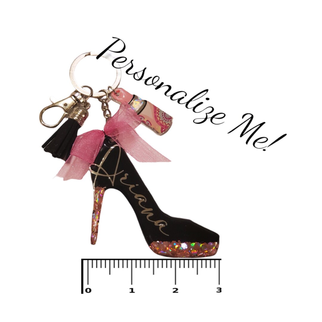Black High Heel Shoe Keychain With Lipstick Charm, Spiked Heel Keychain ...