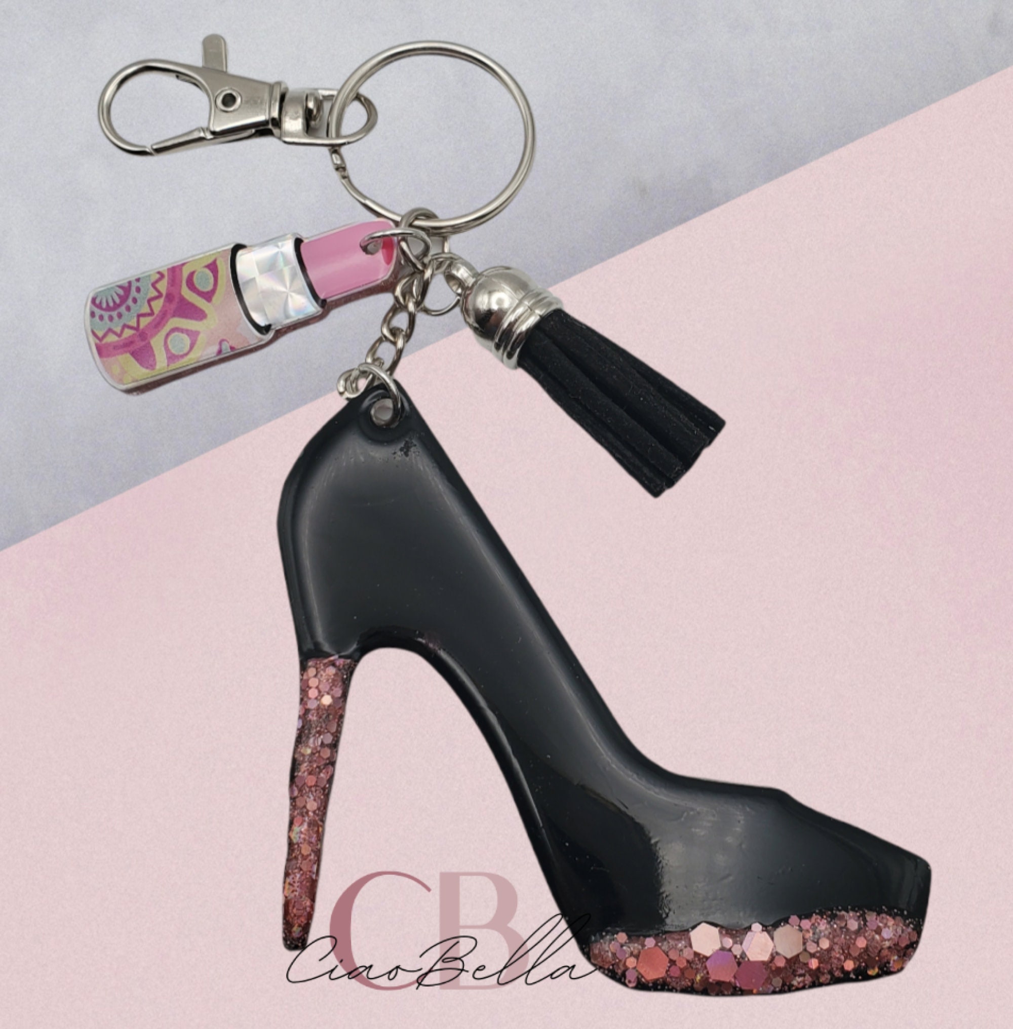 Black High Heel Shoe Keychain With Lipstick Charm Spiked Heel - Etsy