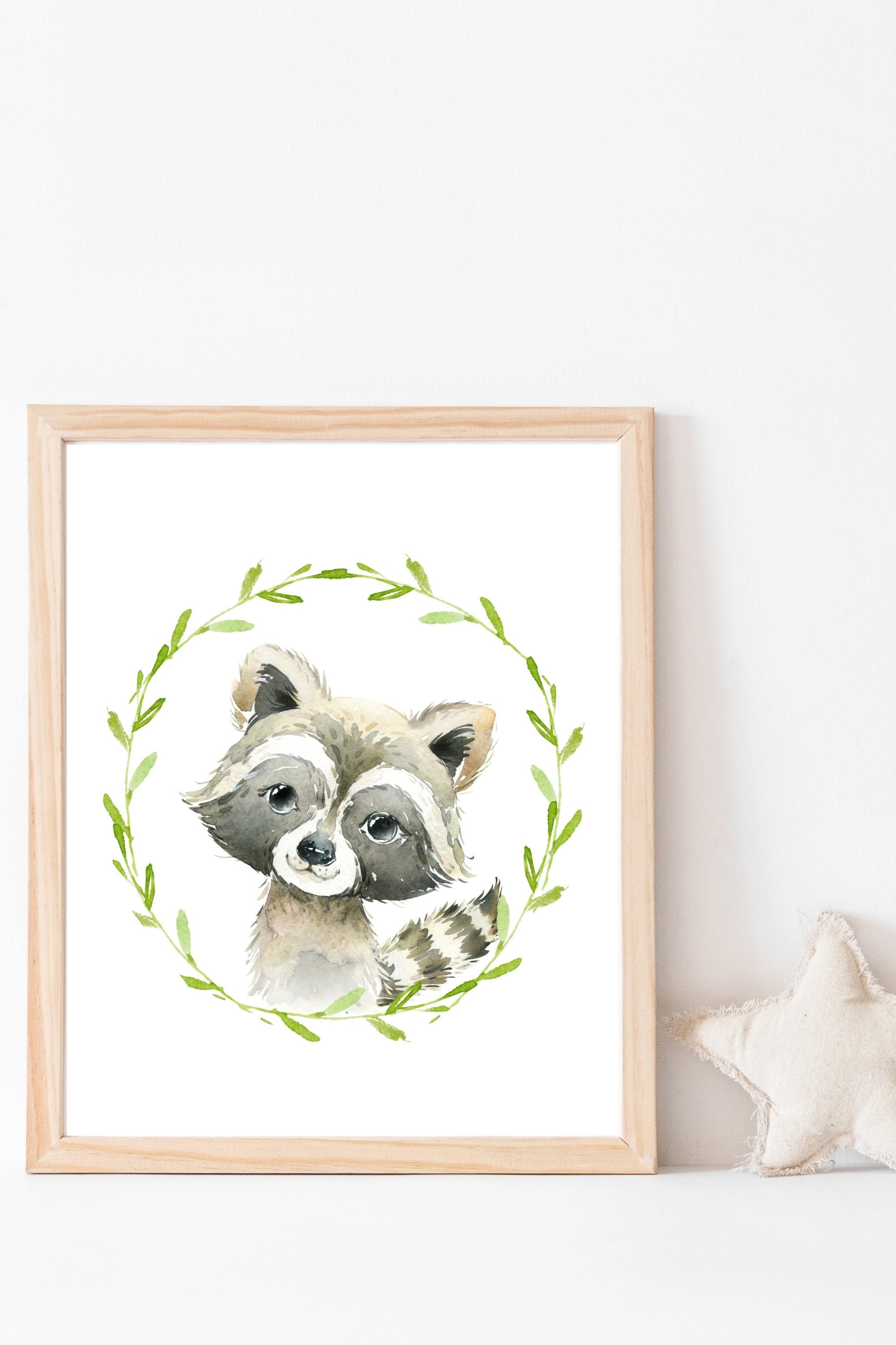 Garden Wreath Baby Raccoon Nursery Wall Art Woodland Baby Nursery ...