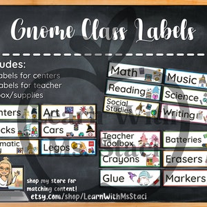 Gnome Class Labels: Centers & Teacher - Etsy