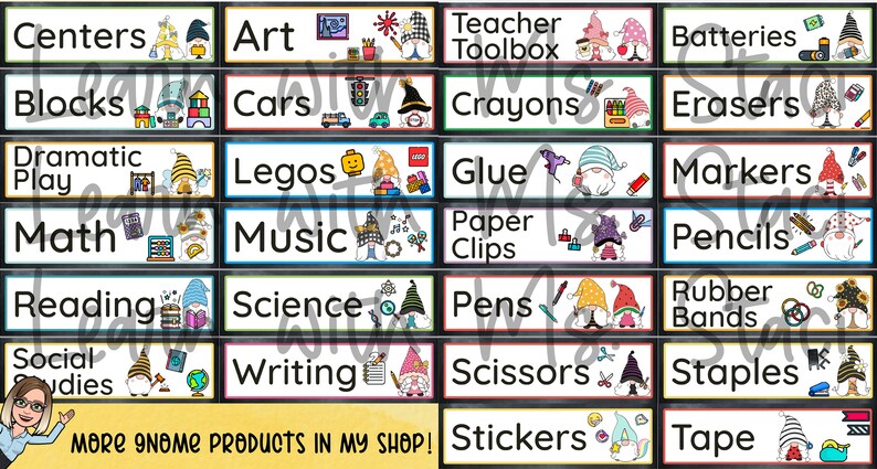 Gnome Class Labels: Centers & Teacher - Etsy