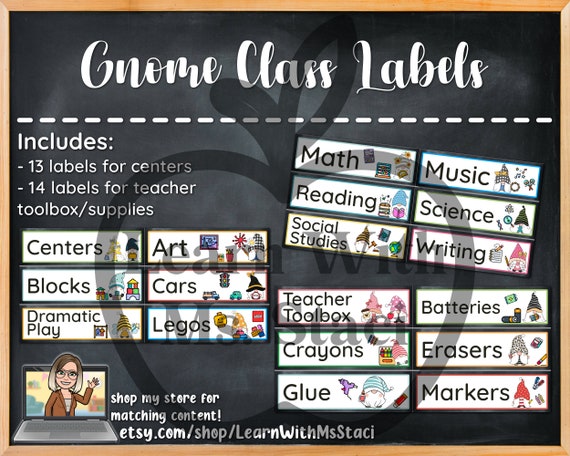 Gnome Class Labels: Centers & Teacher - Etsy