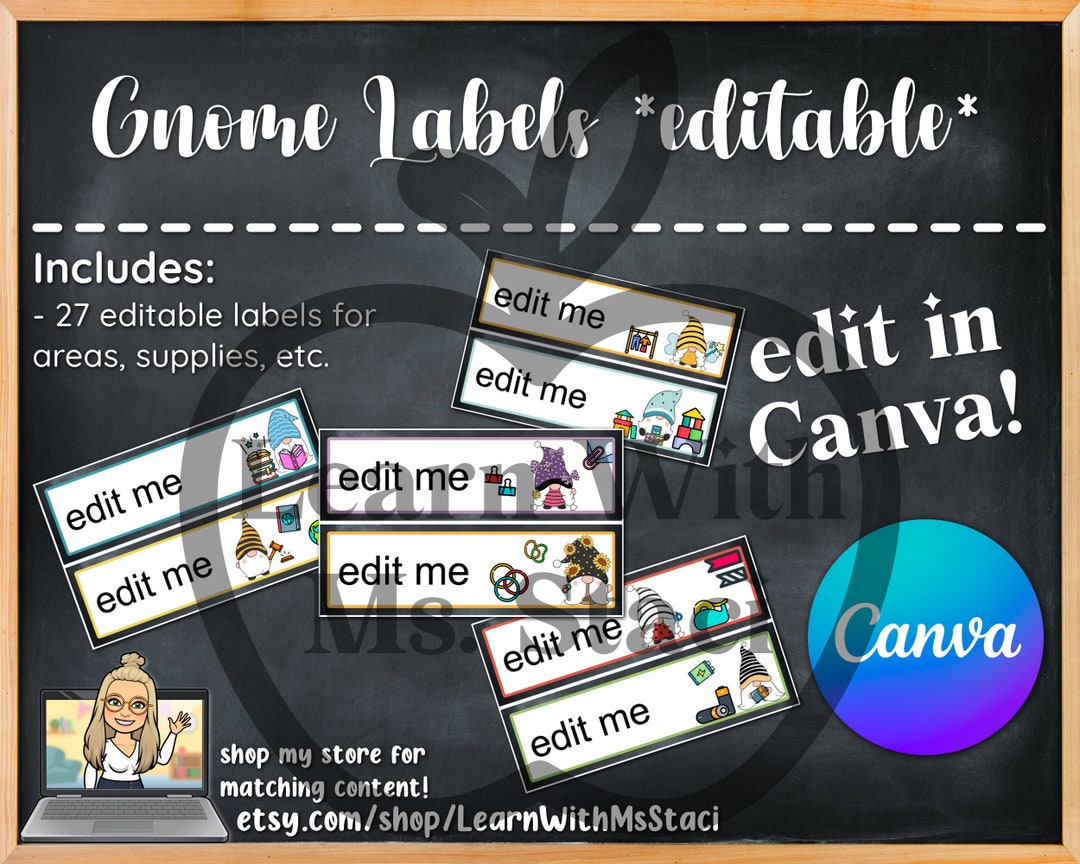 Gnome Class Labels *editable in Canva* - Etsy