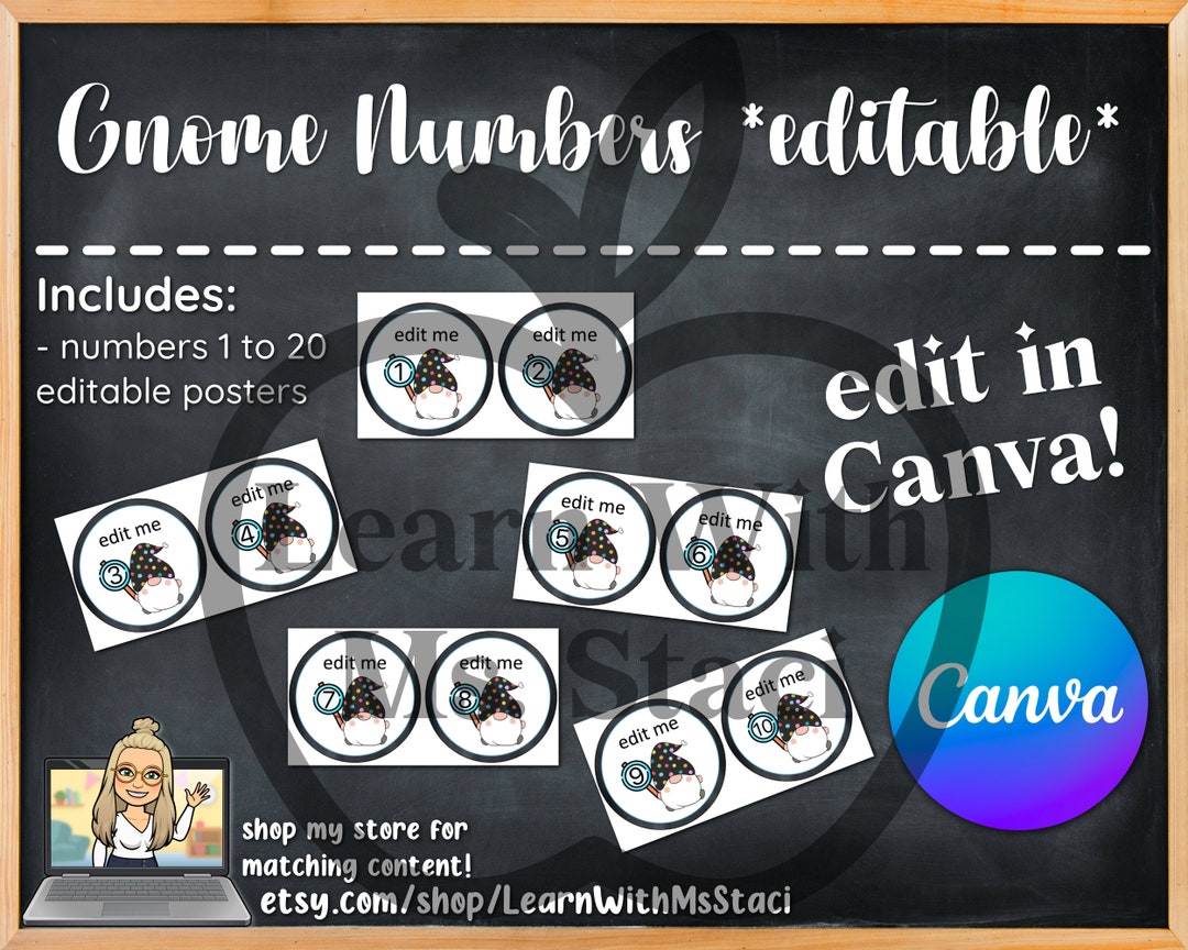 Gnome Numbers *editable in Canva* - Etsy
