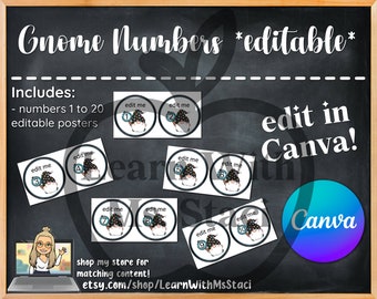 Gnome Name Tags editable in Canva - Etsy