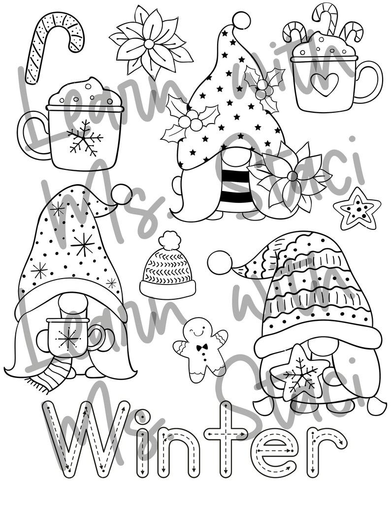 Gnome Season Coloring Pages - Etsy