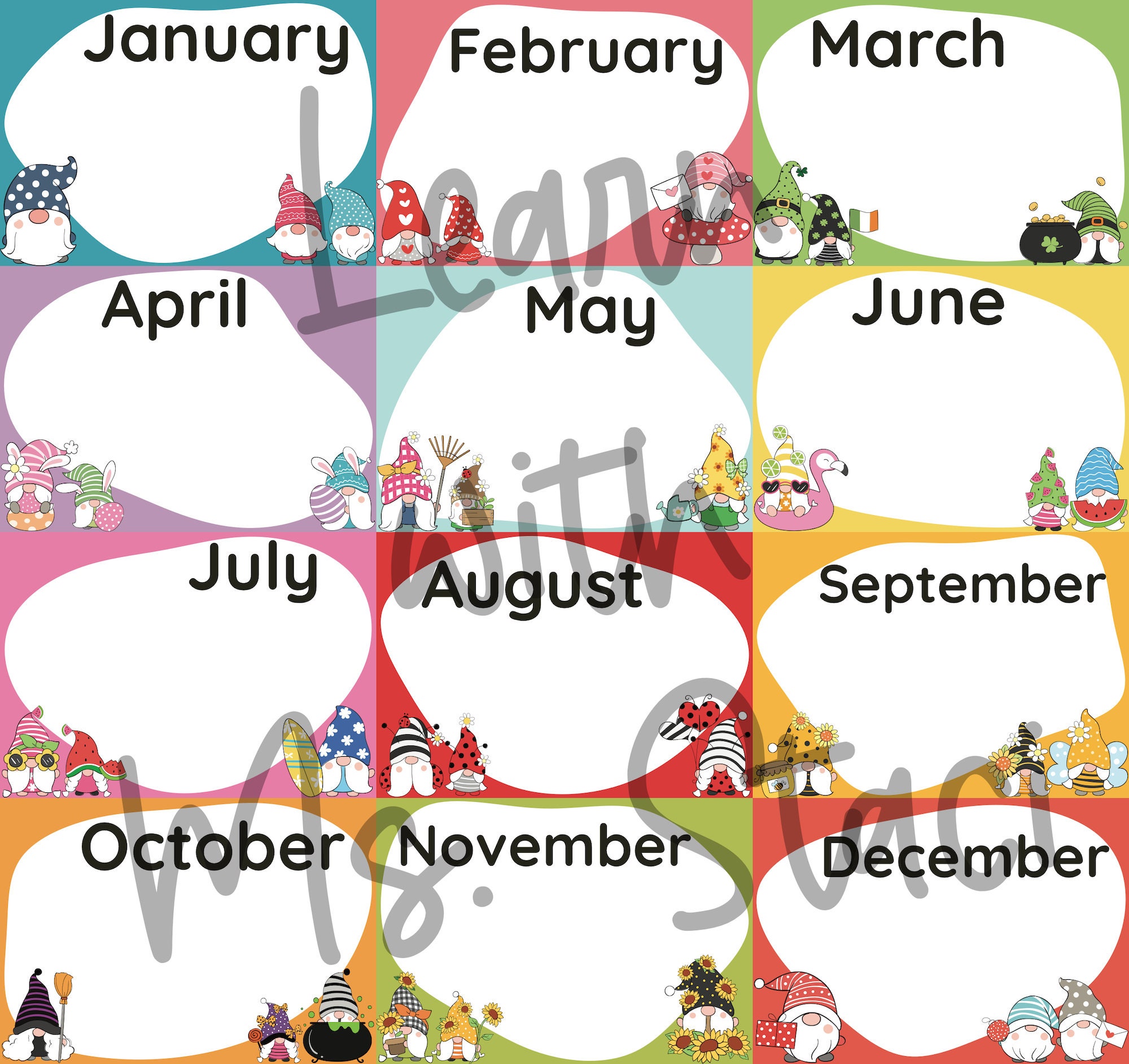 Gnome Calendar *editable in Canva* - Etsy