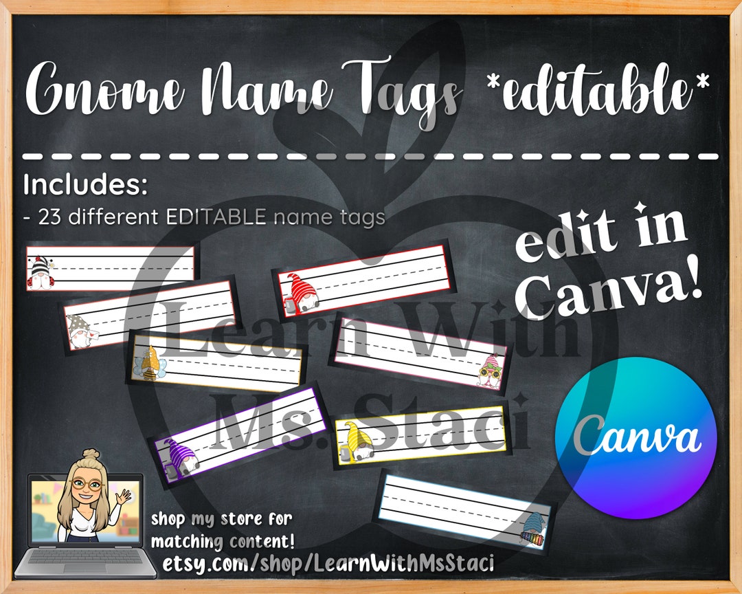 Gnome Name Tags *editable in Canva* - Etsy