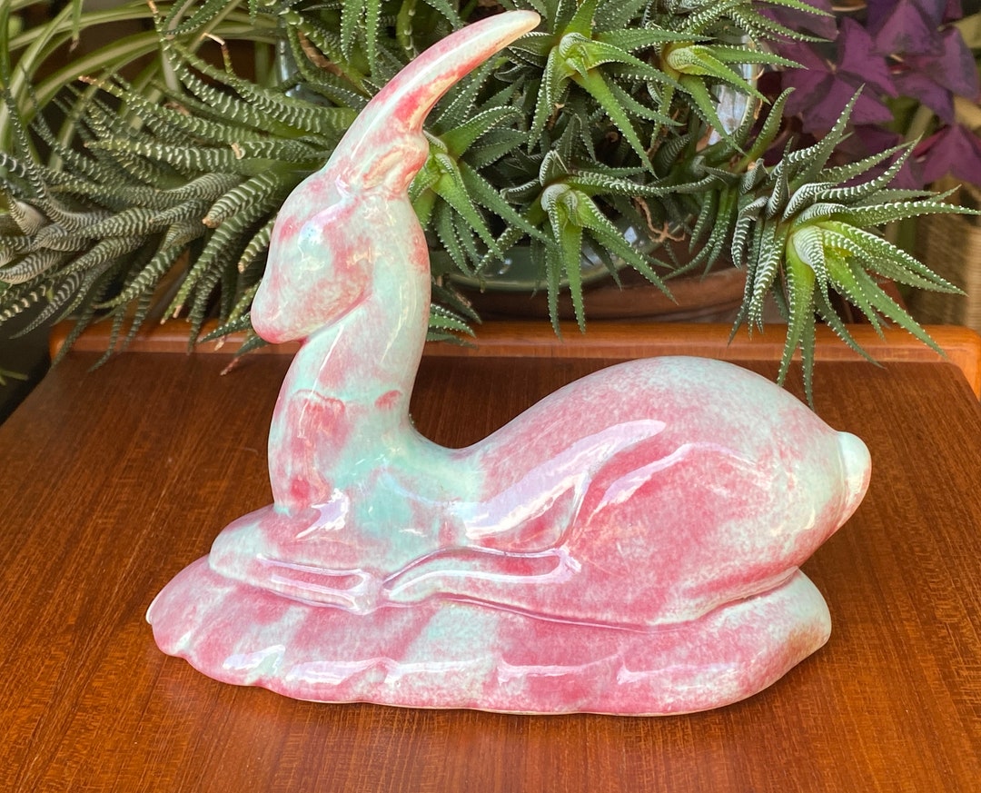 Mid Century Glazed Ceramic Gazelle - Etsy