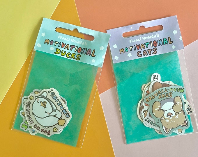 Duck Cat Motivation Sticker Set 5 Pieces / Motivational Stickers ...