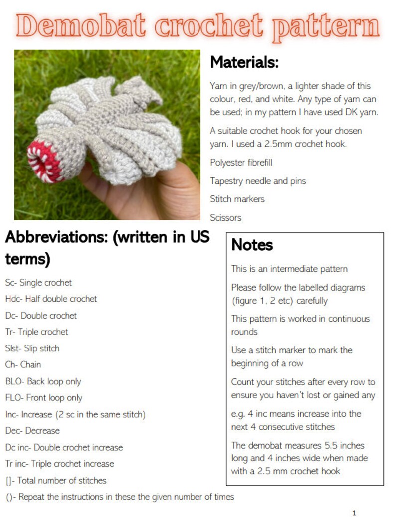 Demobat Crochet Pattern PDF Instant Digital Download US - Etsy