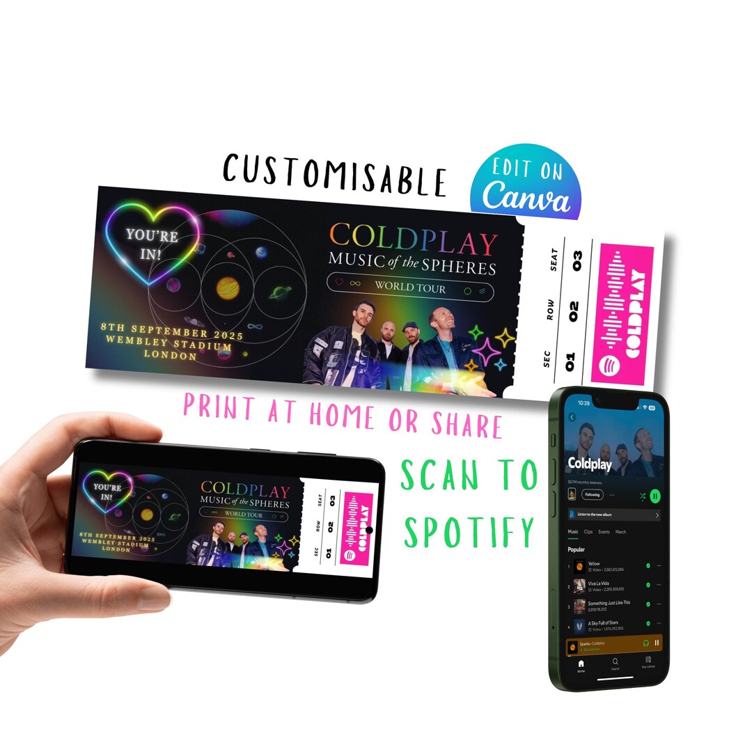 Coldplay Tour Customisable Concert Ticket Download Customise Edit ...