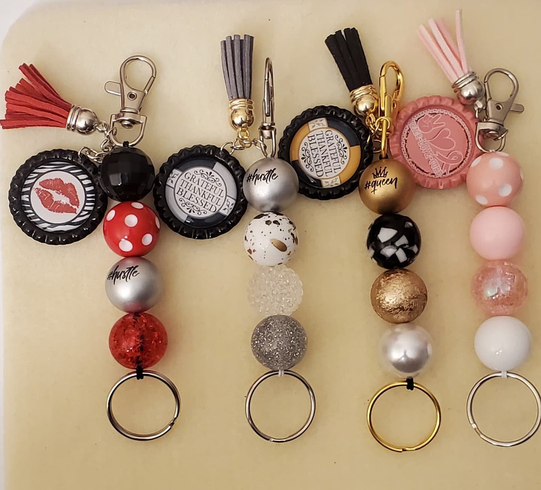 Cute Beaded Keychains With Bottle Cap and Tassel - Etsy