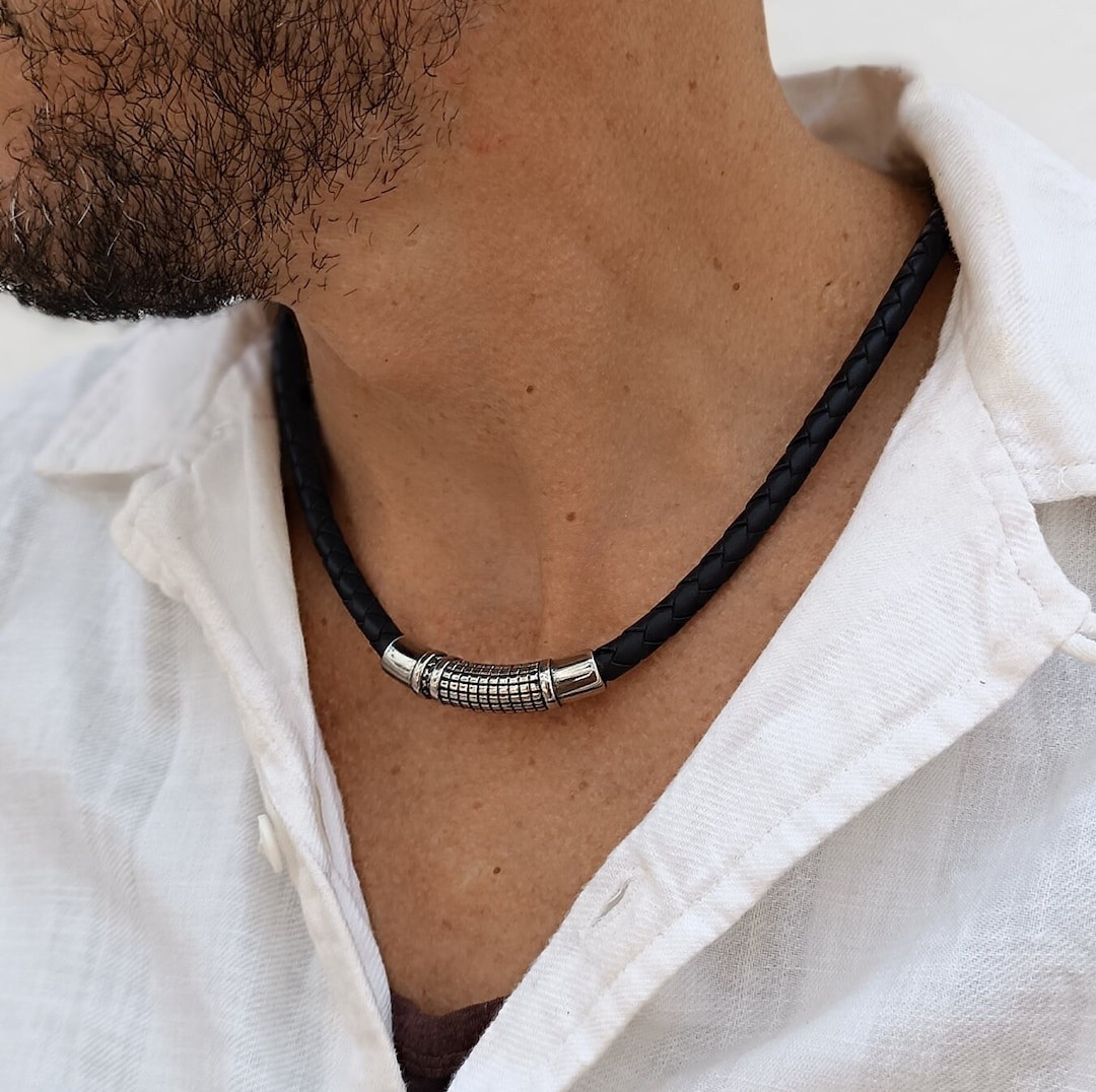 Braided Necklace for Urban Men, Mens Leather Jewelry, Choker With ...