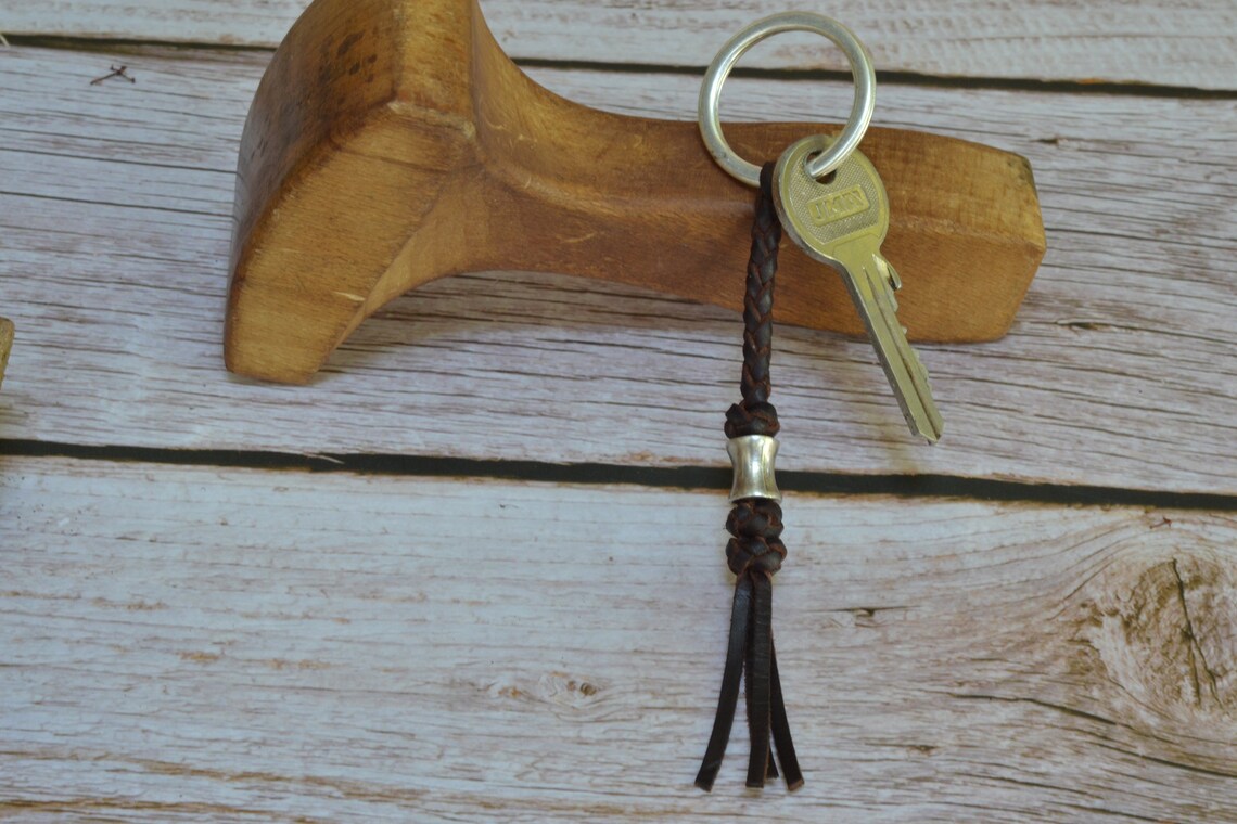 Braided Leather Keychain, Keyfob for Husband, Men Leather Keychain, Men ...