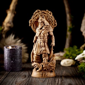Wooden Tyr Statue, Viking God Statue, Carved Pagan Statue, Tyr God ...