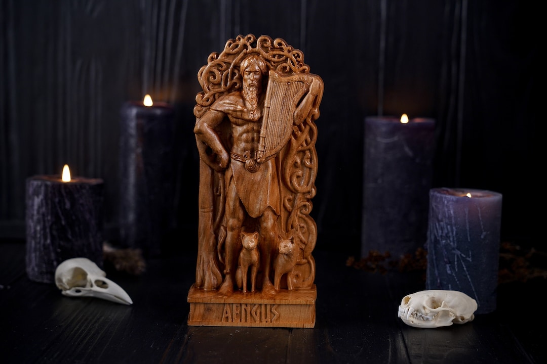 AENGUS Celtic God Statue, Celtic God Fugurine, Wooden Celtic God Statue ...