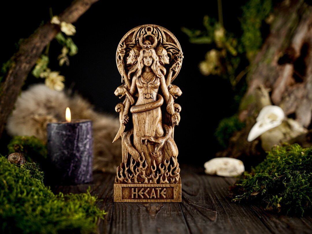 Wooden Hecate Statue, Greek Goddess Statue, Hecate Triple Goddess ...