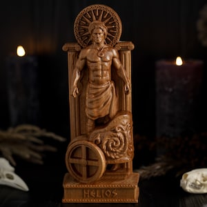 HELIOS Greek God Statue, Greek Pantheon Statues, Wooden Helios Figurine ...