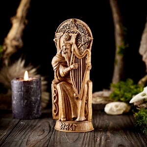 Bragi Norse God Statue, Viking God Statue, Carved Pagan Statue, Bragi ...