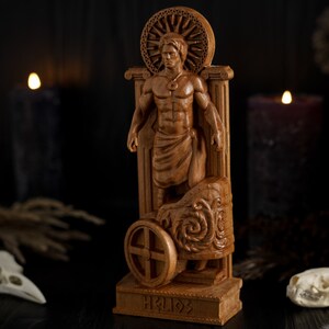 HELIOS Greek God Statue, Greek Pantheon Statues, Wooden Helios Figurine ...