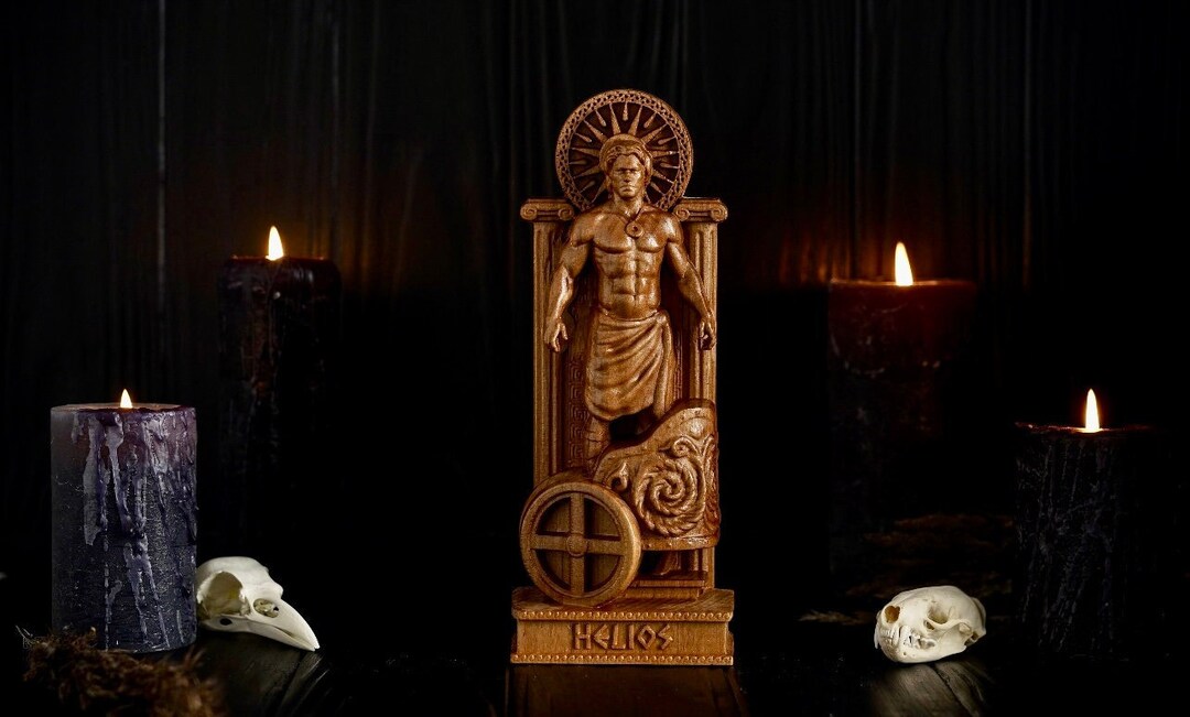 HELIOS Greek God Statue, Greek Pantheon Statues, Wooden Helios Figurine ...
