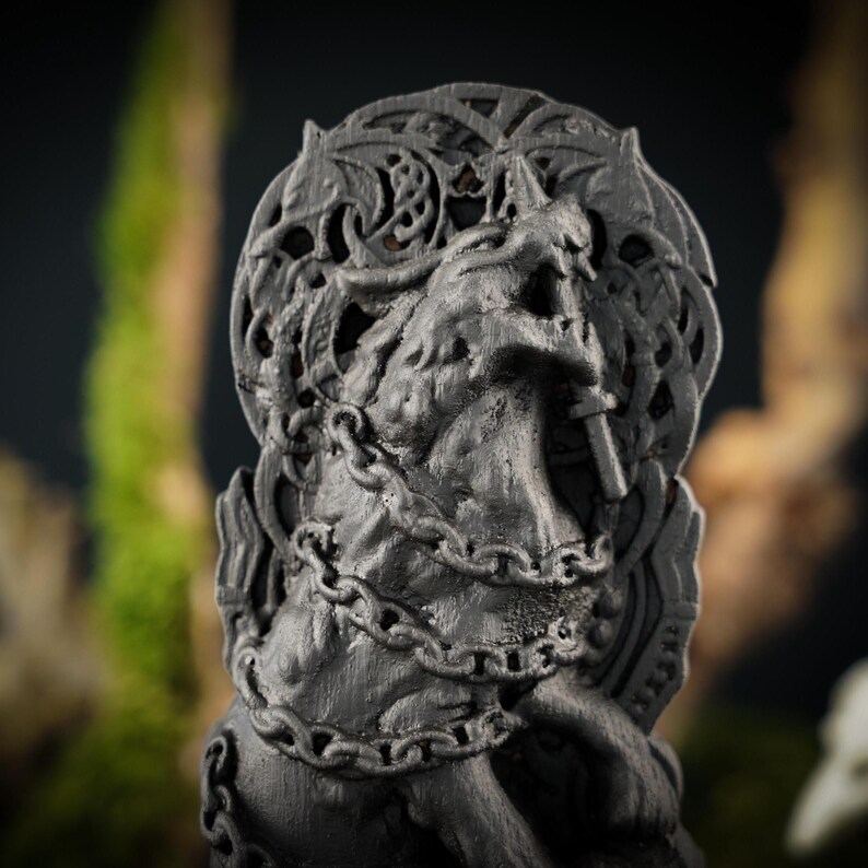 Black Norse Fenrir Statue, Viking Wolf Statue, Carved Pagan Statue ...