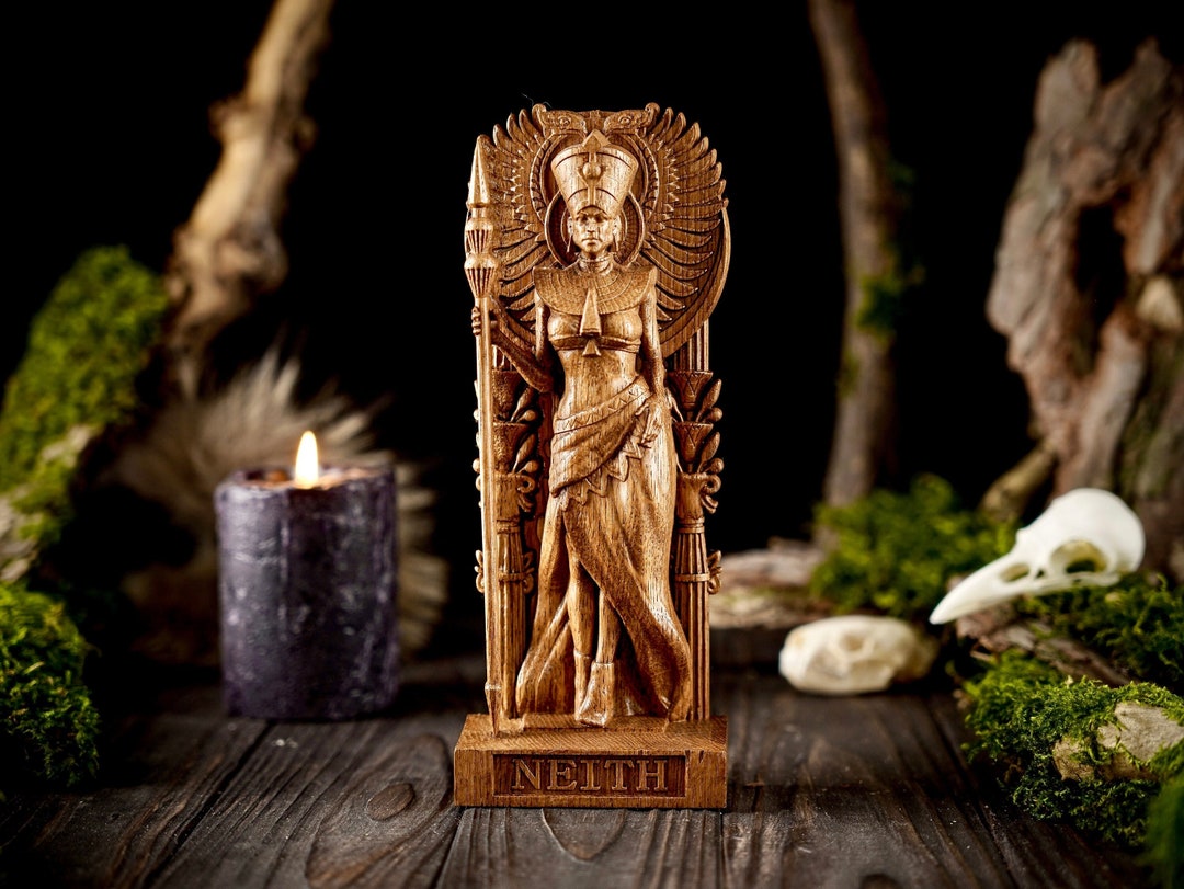 Wooden Neith Statue, Egyptian Goddess Figurine, Wooden Goddess Statue ...
