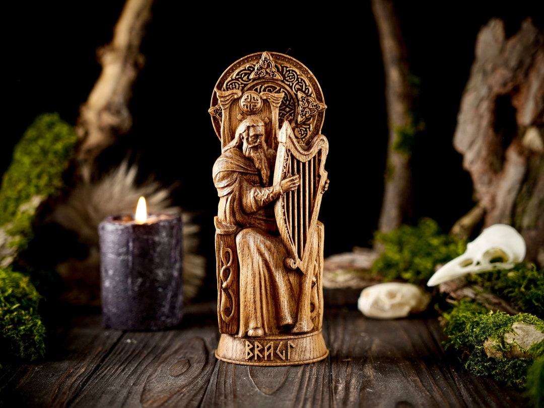 Bragi Norse God Statue, Viking God Statue, Carved Pagan Statue, Bragi ...