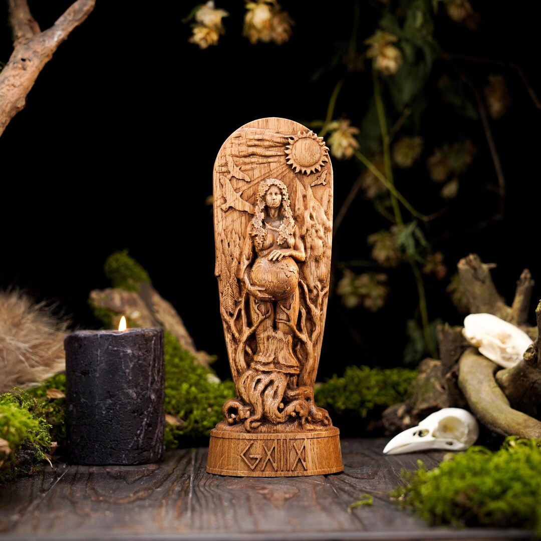 Gaia Wooden Statue, Gaia Figurine, Mother Earth, Wicca Statue, Pagan ...