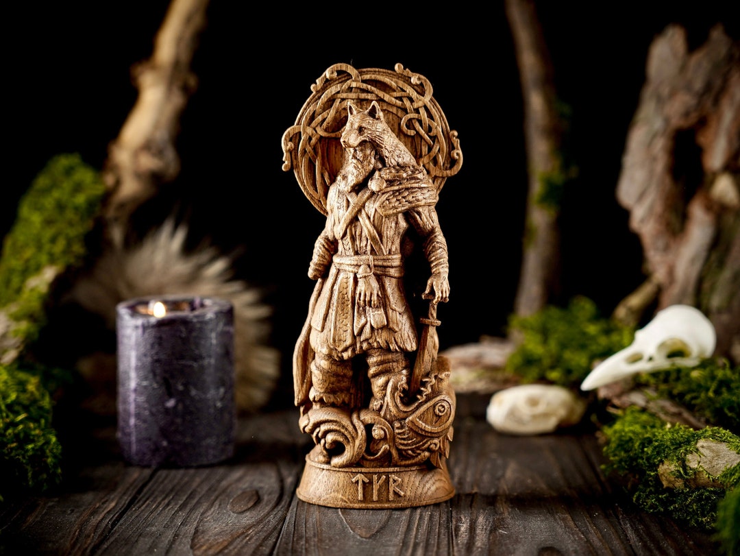 Wooden Tyr Statue, Viking God Statue, Carved Pagan Statue, Tyr God ...