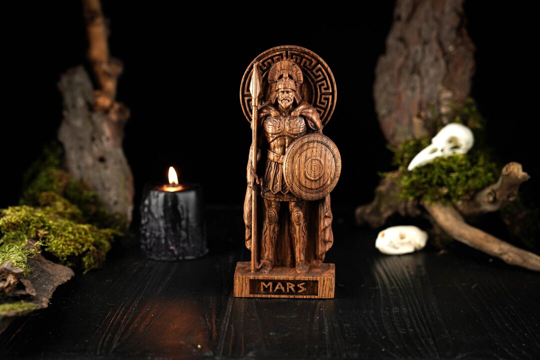Mars Greek God Statue, Hand-carved Wooden Mars Figurine, God of War ...