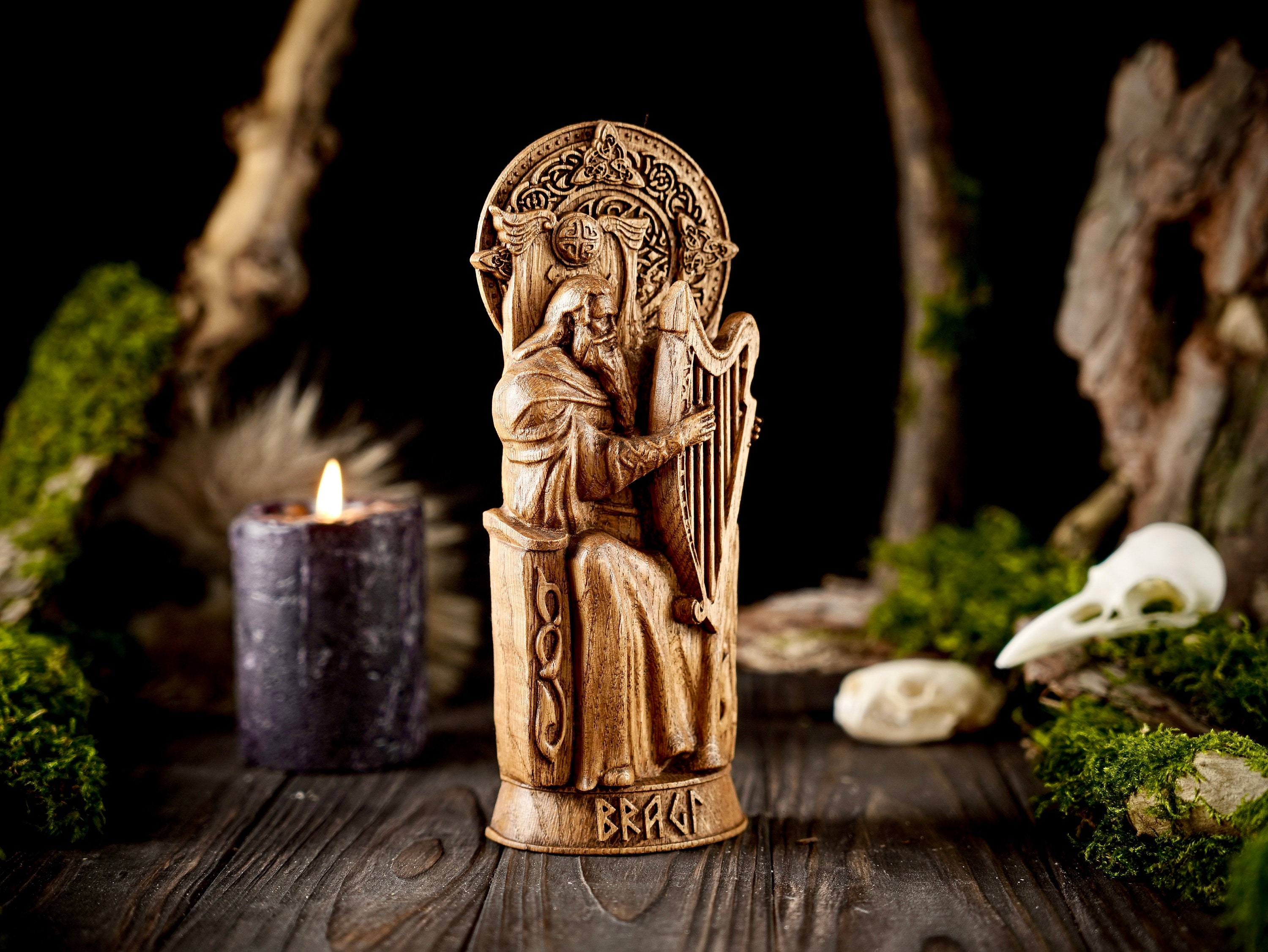 Bragi Norse God Statue, Viking God Statue, Carved Pagan Statue, Bragi ...