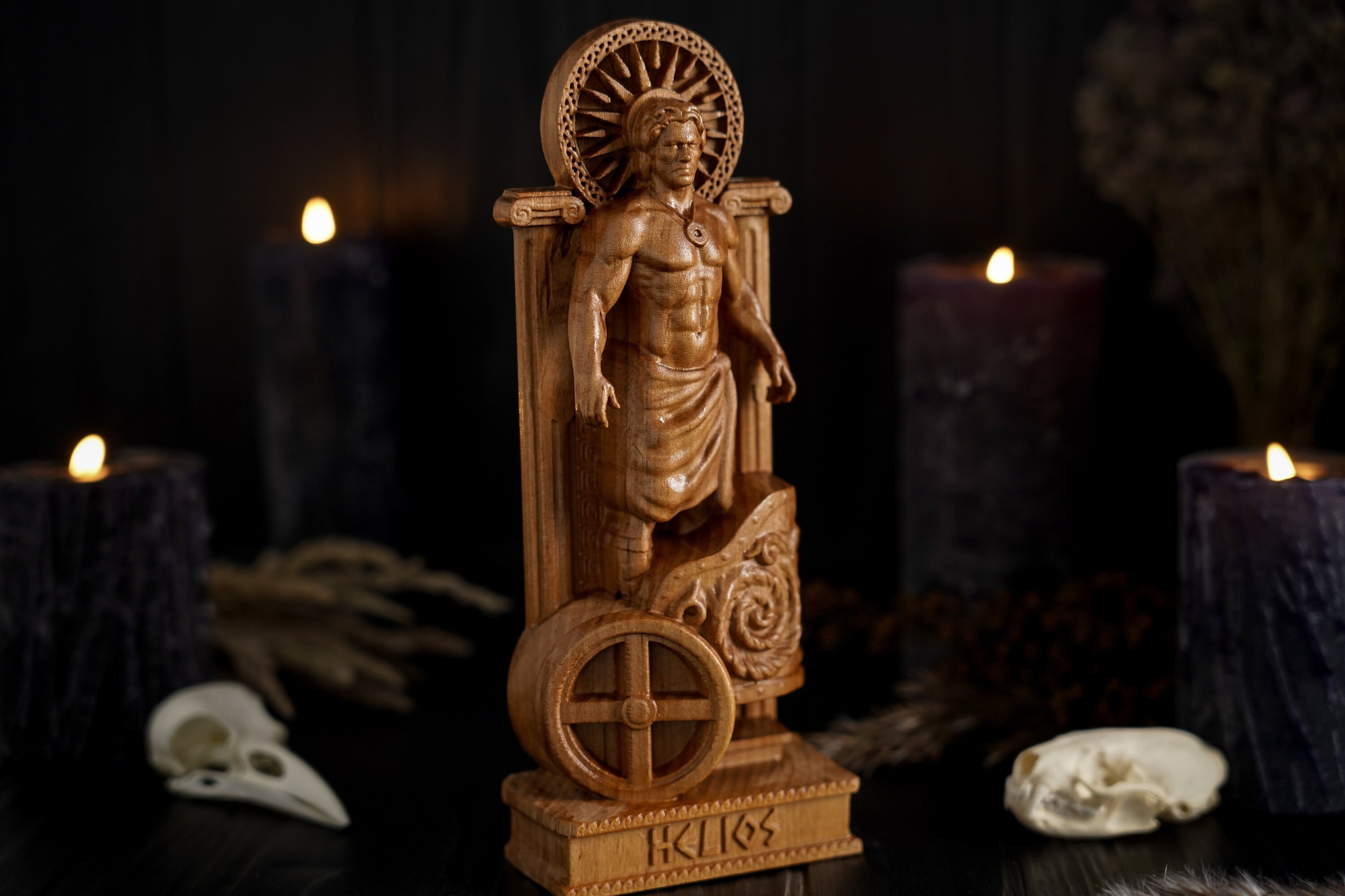 HELIOS Greek God Statue, Greek Pantheon Statues, Wooden Helios Figurine ...