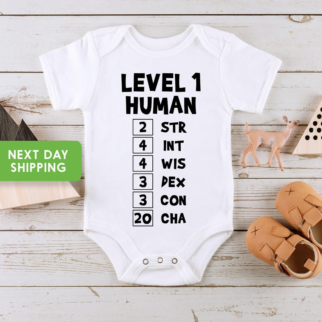 Gaming Baby Onesie®, Level 1 Human, Ability Stats Featuring High ...