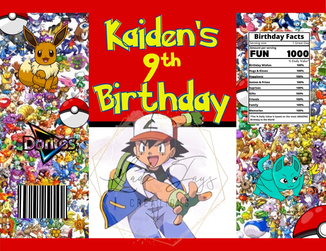 Personalized Pokemon Chip Bag, Digital Download - Etsy