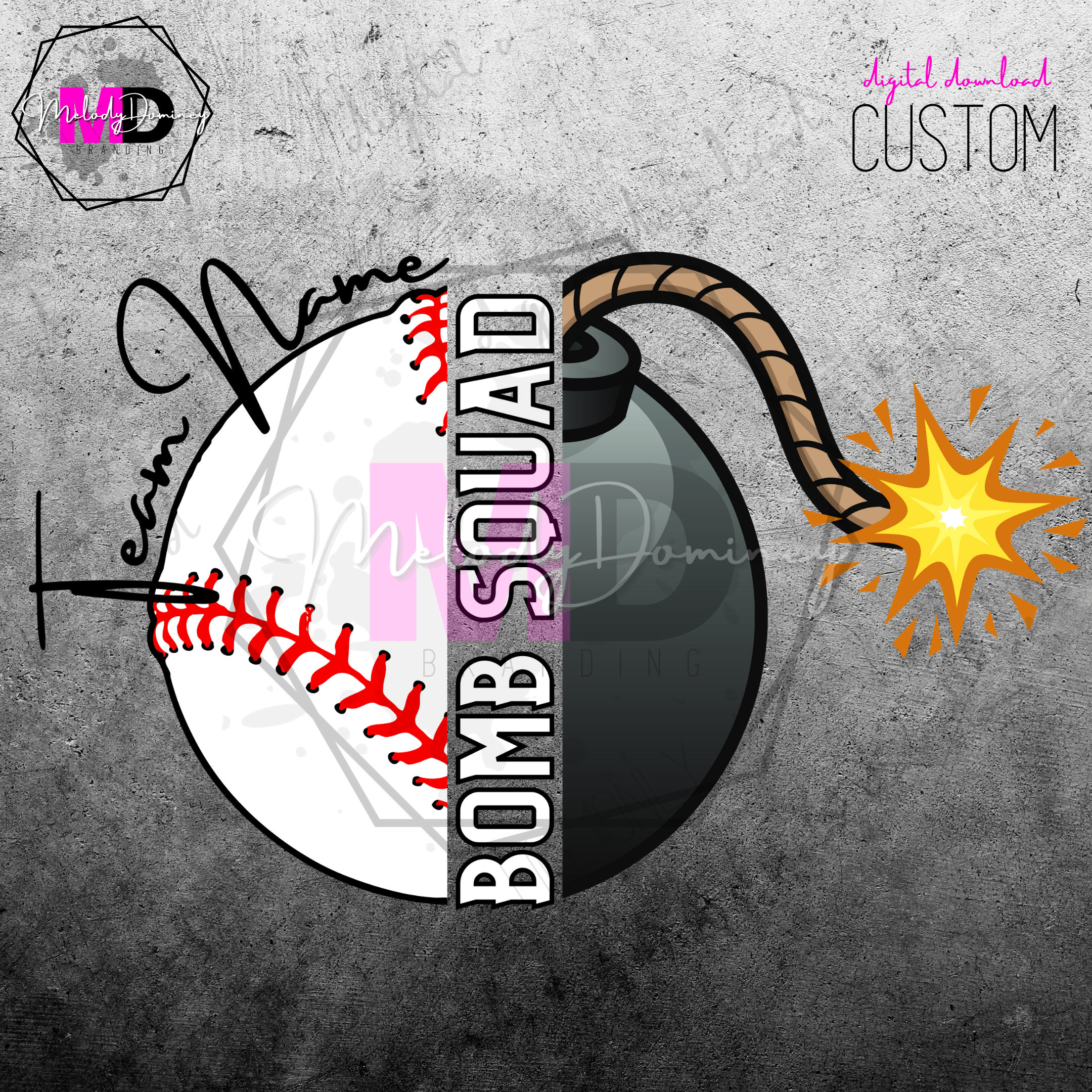 CUSTOM DIGITAL DOWNLOAD Baseball Bomb Squad Team Spirit | Etsy