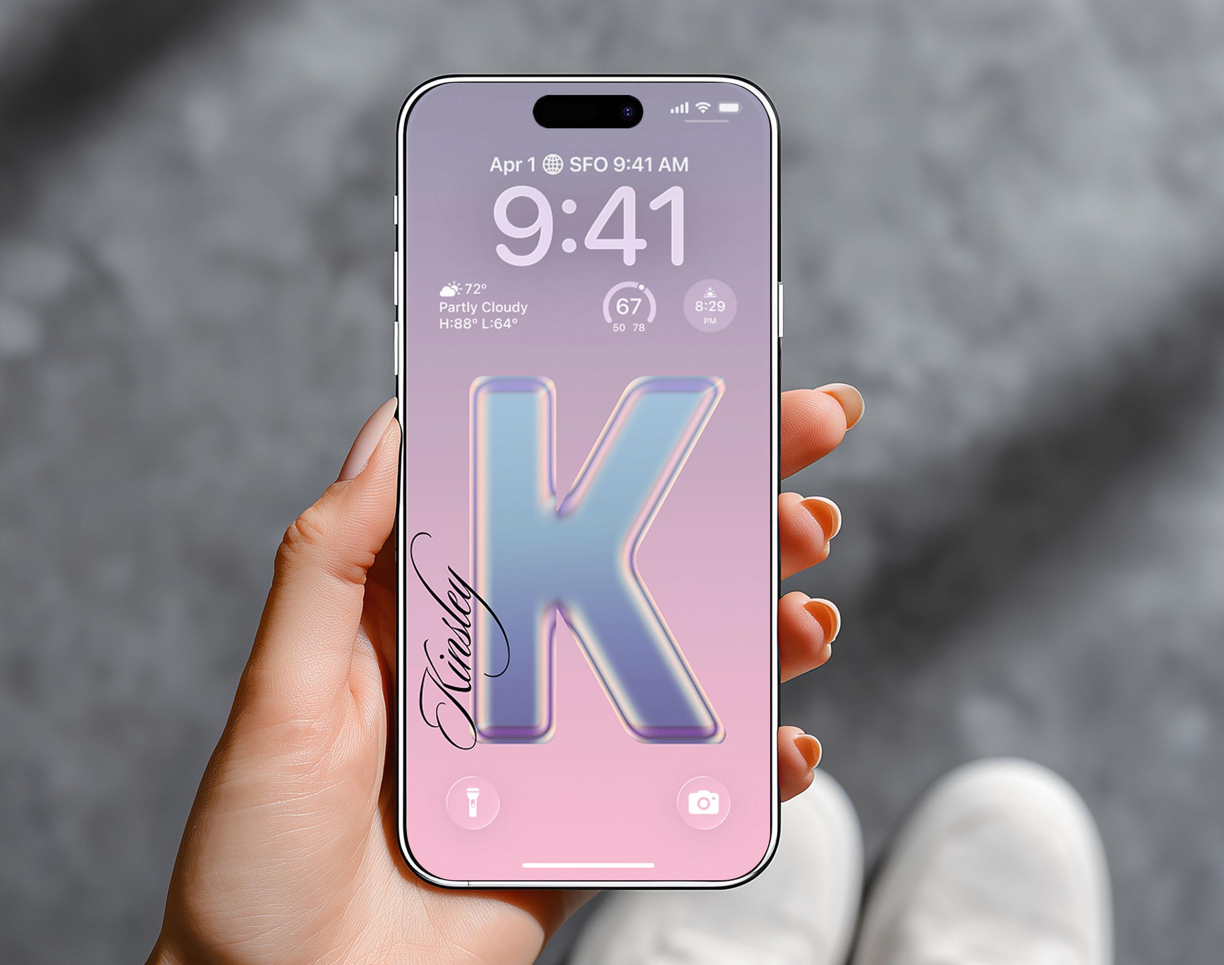 Neon Glossy Initial Lock Screen With Glass Effect Ios 26 Compatible - Etsy
