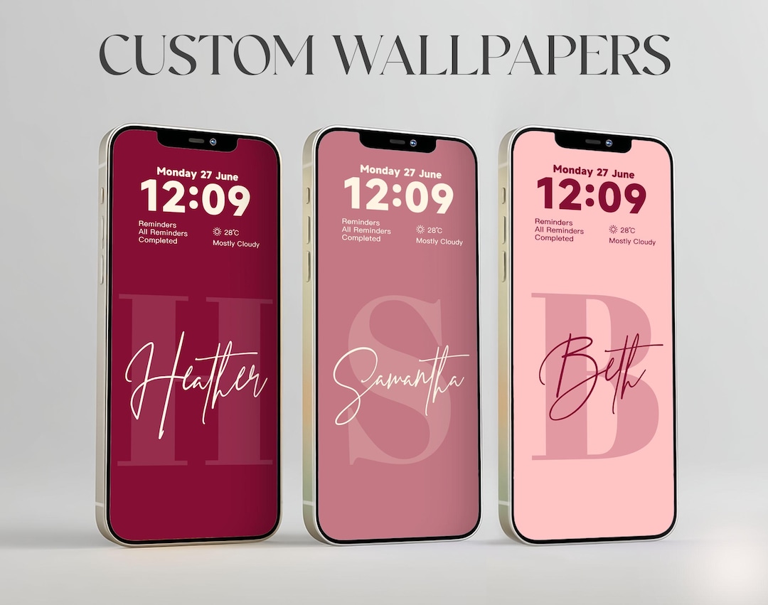 Custom Name iPhone Wallpaper: Pink Burgundy Beige Monogram (digital ...