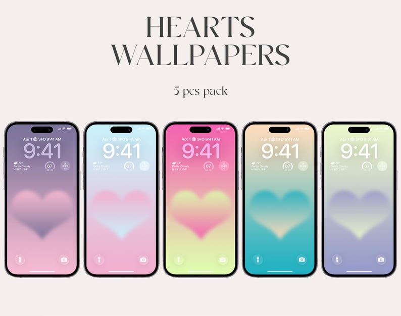 Heart iPhone Wallpaper Bundle, Gradient Lock Screen (digital Download ...