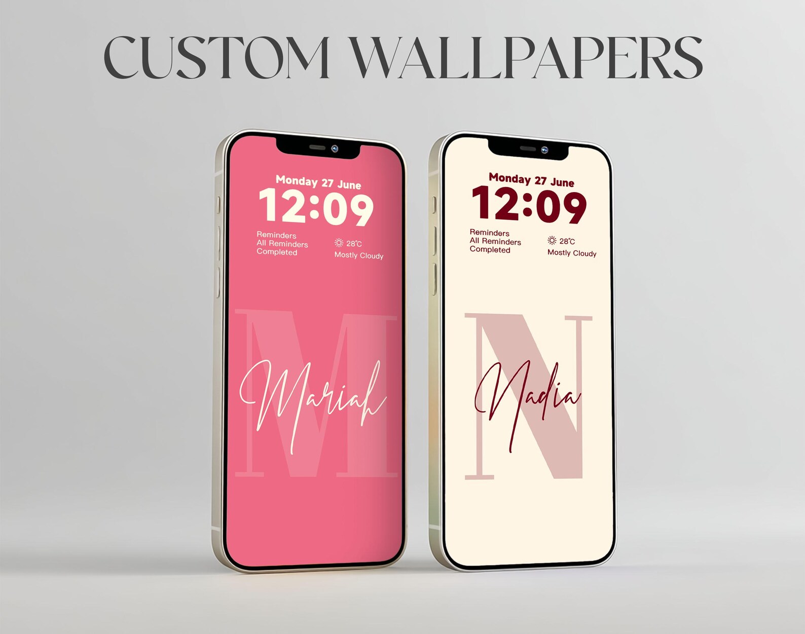 Custom Name iPhone Wallpaper: Pink Burgundy Beige Monogram (digital ...