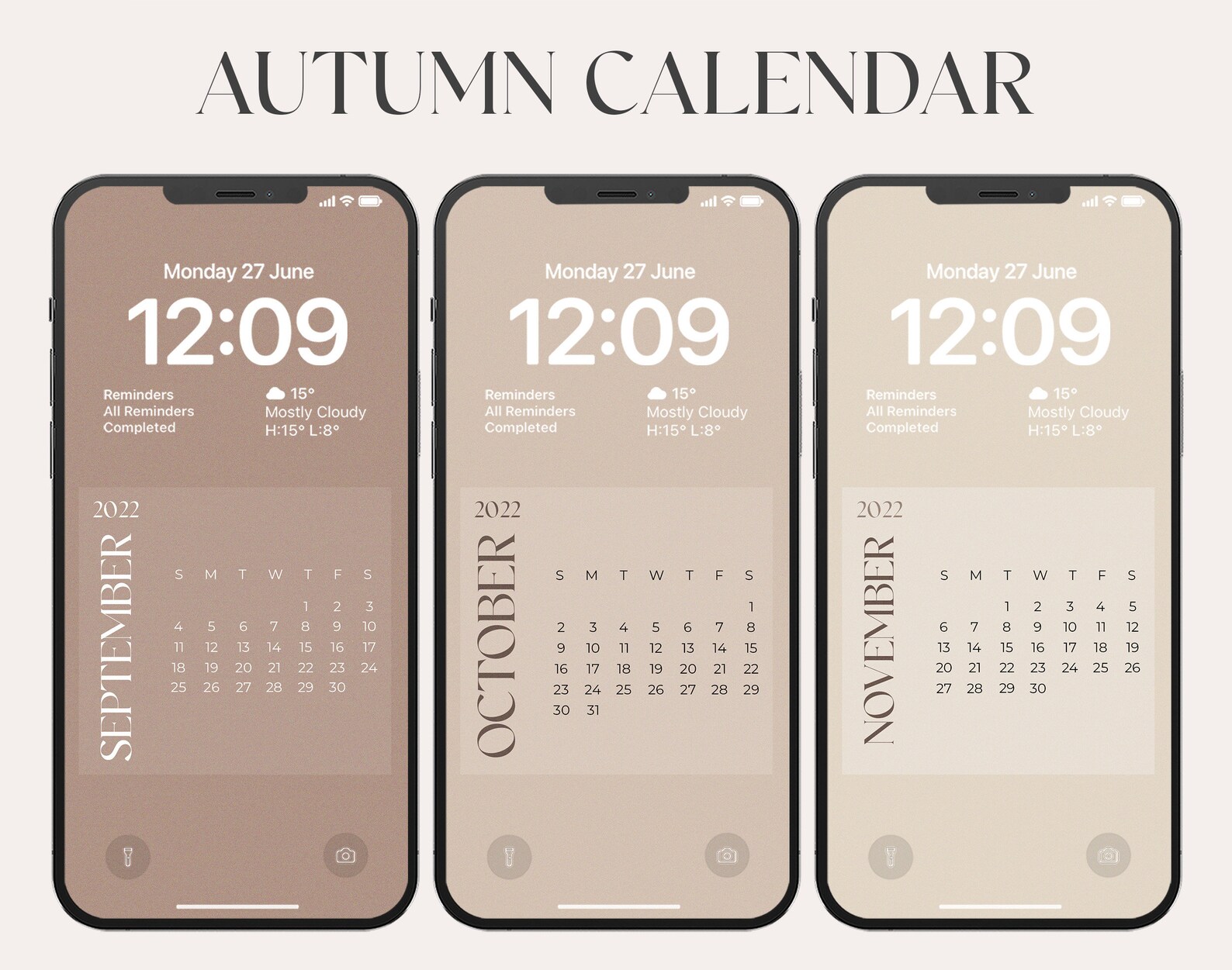 Autumn Iphone Wallpapers Calendar Wallpapers Ios 16 - Etsy
