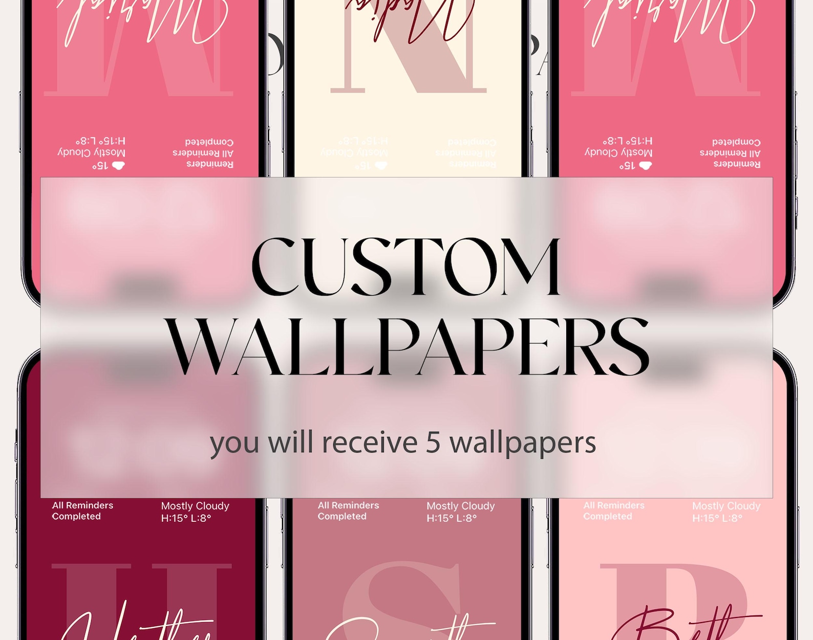 Custom Name iPhone Wallpaper: Pink Burgundy Beige Monogram (digital ...
