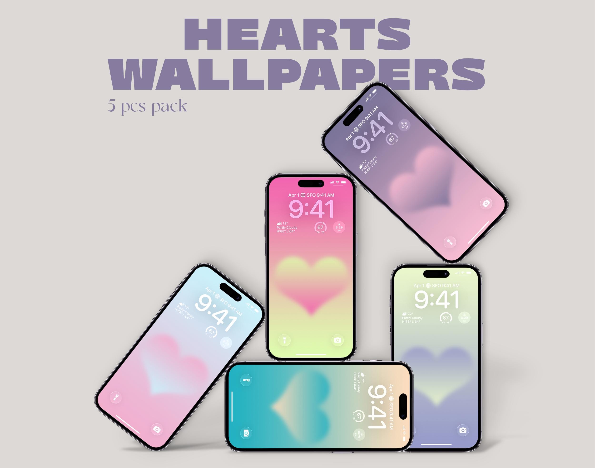 Heart iPhone Wallpaper Bundle, Gradient Lock Screen (digital Download ...