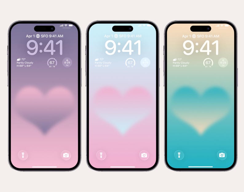 Heart iPhone Wallpaper Bundle, Gradient Lock Screen (digital Download ...